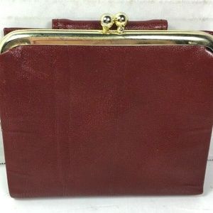Buxton | Bags | Buxton Vtg Red Leather Kiss Lock Coin Purse Wallet ...